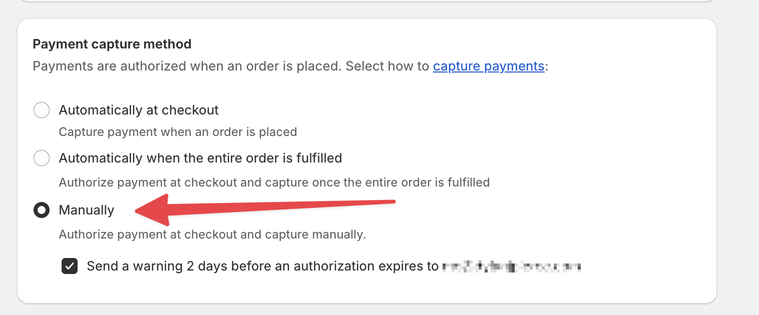 How to set up manual payment capture in Shopify
